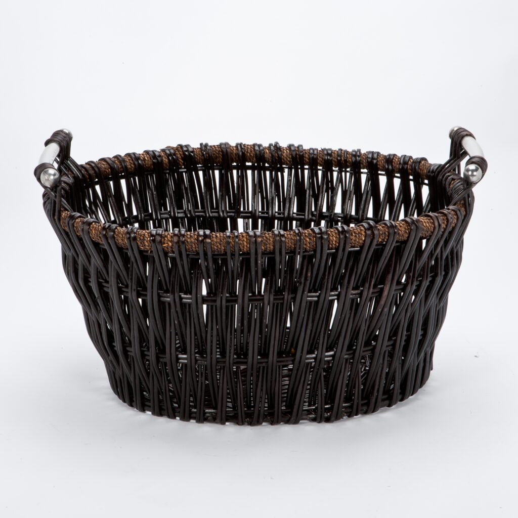 Oval Dark Wicker Basket With Chrome Handles – Harewood International ...